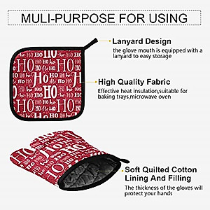 Winter Hohoho Christmas Oven Mitts & Pot Holders 2pcs Santa Claus Laugh Kitchen Heat Resistant Non-Slip Potholders Set for Cooking Baking BBQ
