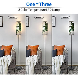 Modern Standing Lamps Fashionable tropical tropical bananas monstera leaves Minimalist Floor Lamp Metal Pole Lamp with Linen Lampshade for Bedroom Living Room Office Nursery Reading Foot Switch