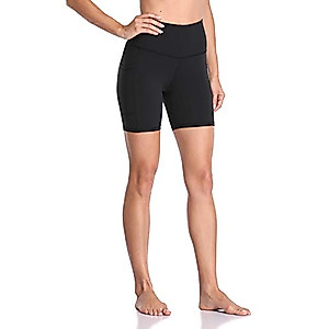 Colorfulkoala Women's High Waisted Biker Shorts with Pockets 6" Inseam Workout & Yoga Tights (M, Black)