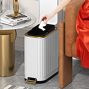 Doyingus Trash Can with Lid Soft Close 2.6 Gal, Small Stainless Steel Step Trash Bin for Bathroom, Slim Garbage Can with Inner Wastebasket for Bedroom, Office, Kitchen (White)