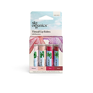 Sky Organics Tinted Lip Balms with Beeswax and a Rich Nourishing Blend of Plant Oils, Moisturizing Lip Balm to Lock In Moisture and Add A Sheer Wash Of Color & Shine , Four Assorted Flavors, 4pk.