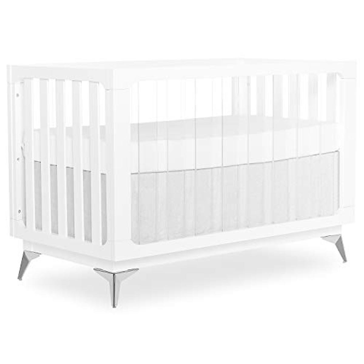 Evolur Acrylic Millennium 4-in-1 Convertible Crib-Modern Full Size Crib I Baby Crib I Easily Coverts to Toddler Bed & Dayday I  Adjustable Mattress Support Base I Acrylic Slats I in White to Reflect