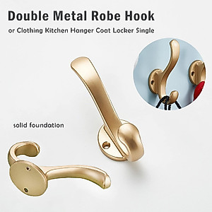 WASYPLSFOI Wall Hooks Over Door Key Towel Coat Hat Purse Hanger Holder Rack Double Hooks Heavy Duty for Wall Bathrooms Hanging Hooks, 5 Pack Gold