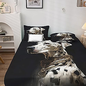 Dalmatian Sheets Full Size Sheet Sets - Dog Bed Sheets, Soft Microfiber & Deep Pocket & Wrinkle Free Patterned Bedding Sheets & Pillowcases, 4 Piece ( 1 Fitted Sheet, 1 Flat Sheet, 2 Pillow Cases )