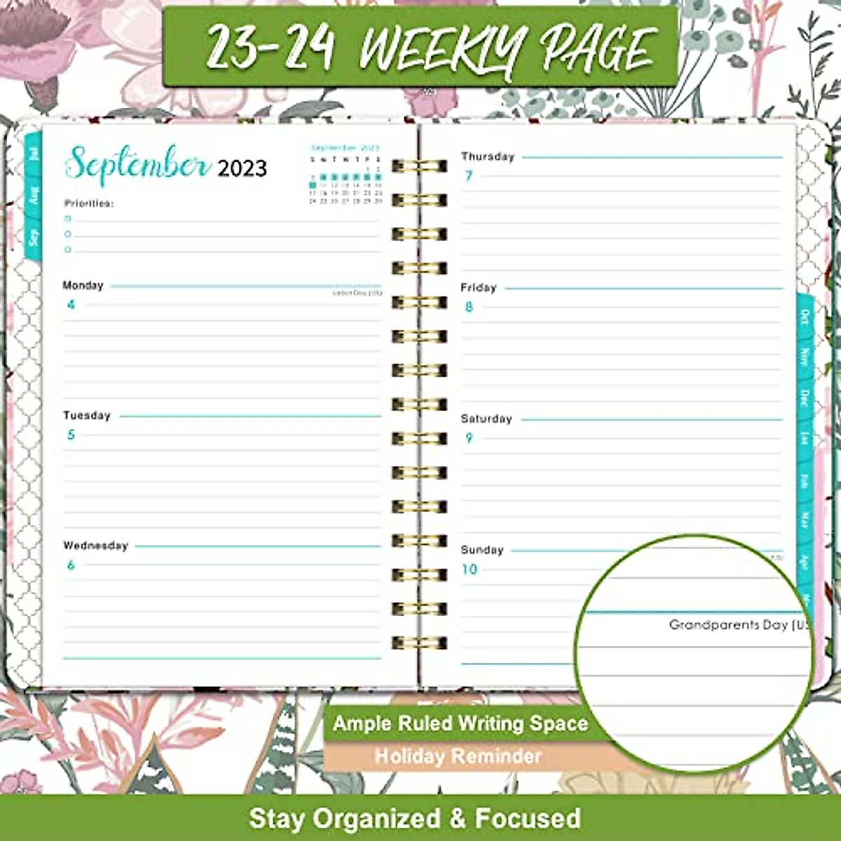 2023-2024 Planner – Jul 2023 – Jun 2024, Weekly ＆ Monthly Academic Planner 2023-2024, 6.4" x 8.5" with Tabs, Flexible Hardcover, Thick Paper, Strong Binding, Back Pocket, Inspirational Quotes ＆ Notes
