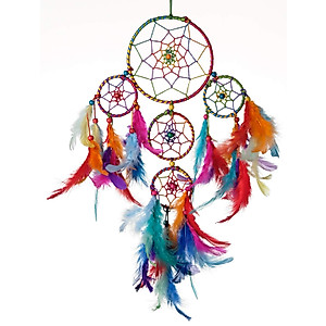 Rooh Dream Catcher ~ Multi Colour 4 Tier with Pretty Lights ~ Handmade Mandala Hangings for Positivity (Can be Used as Home Décor Accents, Wall Hangings, Garden, Car, Outdoor, Yoga Temple, Windchime)