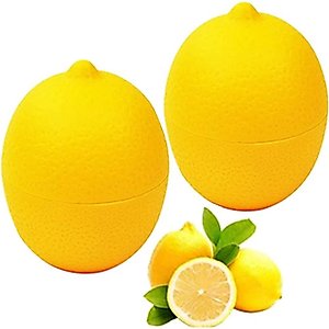 OUKEYI 2 Pieces Fruit and Vegetable Reusable Refrigerator Box Storage Bowls for，Green pepper/onion/Tomato/Lemon/garlic Shaped Containers with Lids ，Refrigerator Vegetable Crisper (lemons)