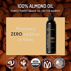 Eve Hansen Organic Sweet Almond Oil for Skin | (8 oz) Hair Growth Oil, Body Oil for Dry Skin, Carrier Oil for Essential Oils | Massage Oil, Organic Face Moisturizer for Skin, Hair Oil and Nail Oil