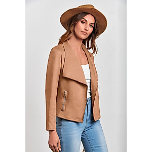 PRETTYGARDEN Women's Faux Suede Jackets 2025 Spring Fall Clothes Long Sleeve Open Front Cropped Coat Outwear (Camel,Small)