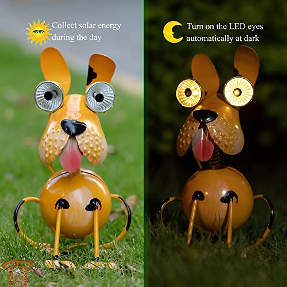 HSHD Solar Dog Statue Lights Outdoor Metal Yard Art - Funny Puppy Statue for Garden Patio Decor Lawn Ornaments(Sitting Dog)