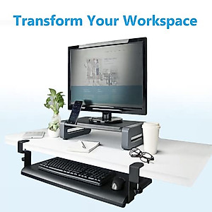 Max Smart Clamp On Keyboard Tray Under Desk, Pull Out Keyboard Tray, 20inch, Easy Assembly, Slide-Out Platform Computer Drawer for Typing