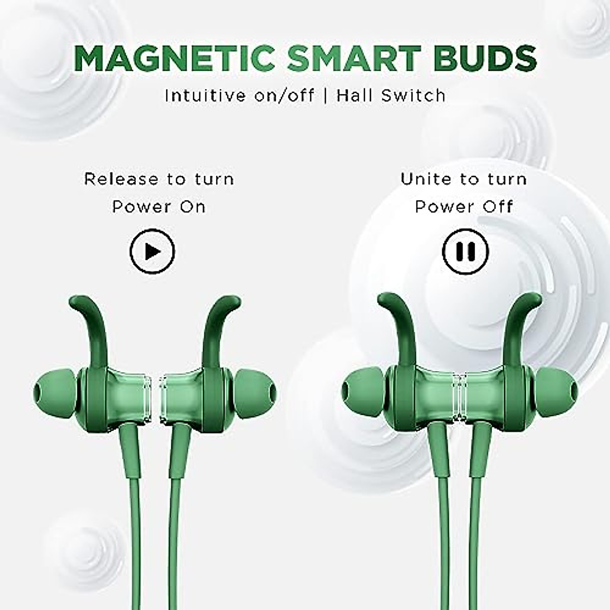 GIZMORE Giz Mn227 Bang Bluetooth Wireless 5.2 in Ear Neckband, Up to 40 Hrs Playtime, Dual Pairing, Touch Controls, Magnetic Smart Buds, Fast Caharge Neckband (Green)