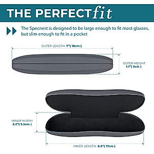 SpecNest Eye Glass Case - Thin and Slim Hard Shell Glasses Case for Eyeglasses - Stainless Steel Shell with Vegan Leather for a Modern Professional Look - Hard Glasses Case