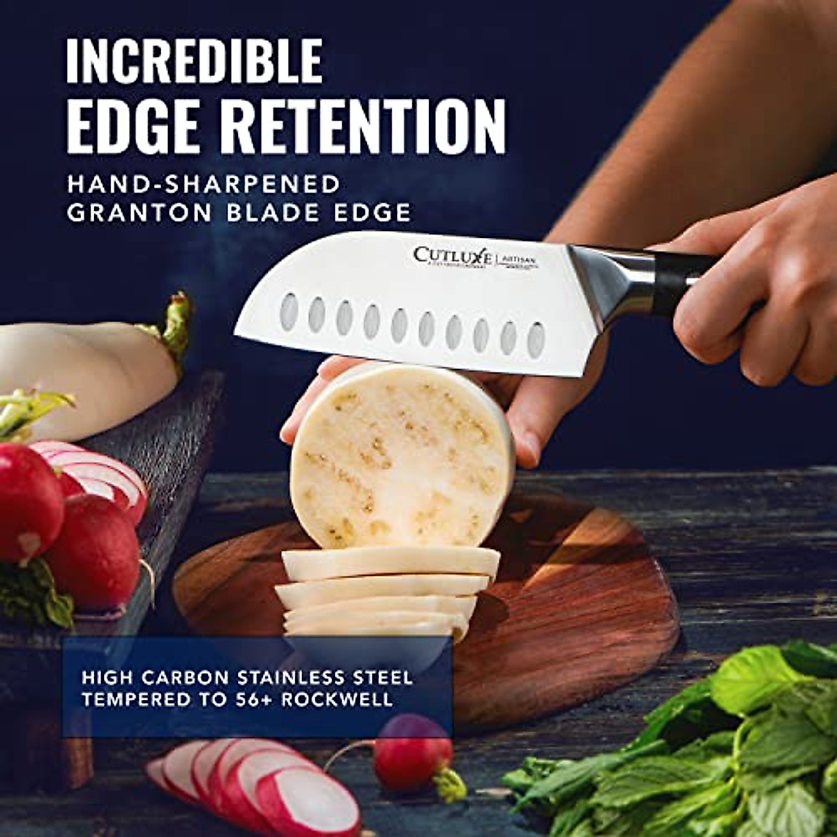 Cutluxe Santoku Knife – 5" Multipurpose Kitchen Knife for Cutting Slicing & Chopping – Forged High Carbon German Steel – Full Tang & Razor Sharp – Ergonomic Handle Design – Artisan Series