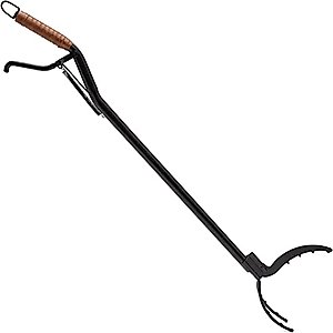 Dragonfire Log Grabber - 40" Long Fire Pit Tong with Durable Steel Shaft, Ergonomic Leatherette Handle, Triple Prong Design, and Heat-Resistant Black Coating