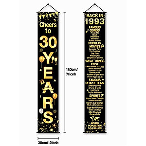 2 Pieces 30th Birthday Party Decorations Cheers to Years Banner Party Decorations Welcome Porch Sign for Years Birthday Supplies (30th-1993)