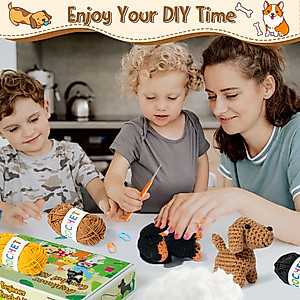 BWkoss Crochet Kit for Beginners, Cute Animal Dog Crochet Starter Kit Dachshund Golden Retriever Welsh Corgi DIY Yarn Knitting Craft Supplies with Step-by-Step Video Tutorials for Knitting Enthusiast
