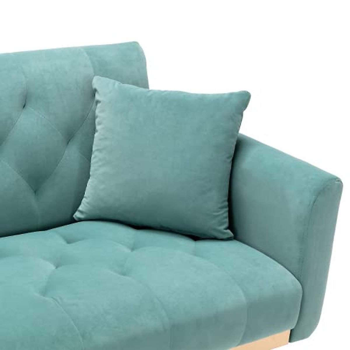 Convertible Futon Sofa Bed, Velvet Upholstered Folding Sleeper Sofa with Adjustable Backrest and 2 Pillows, Button Tufted Loveseat Sofa Couch with Metal Legs for Living Room Bedroom Office, Mint Green