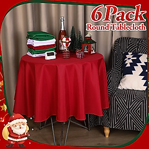 6 Pack 60 Inch Round Tablecloth Suitable for 20-48 Inch Round Tables Reusable Water Resistant Spill Proof Washable Table Covers for Christmas Banquets Buffet Wedding Party (White)