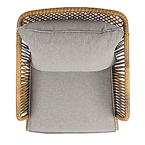 SAFAVIEH Outdoor Collection Jensen Natural Brown Rattan/Grey Seat Cushion 3-Piece Patio Lounge Bistro Set with Table (PAT9008A)