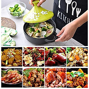 Tagine Pot with Handle, 20cm, Ceramic Pot, Casserole lid, Claypot Rice, High Temperature Resistance, Hand-Made Hand-Painted Taji Pot Slow Cooker Clay/Yellow