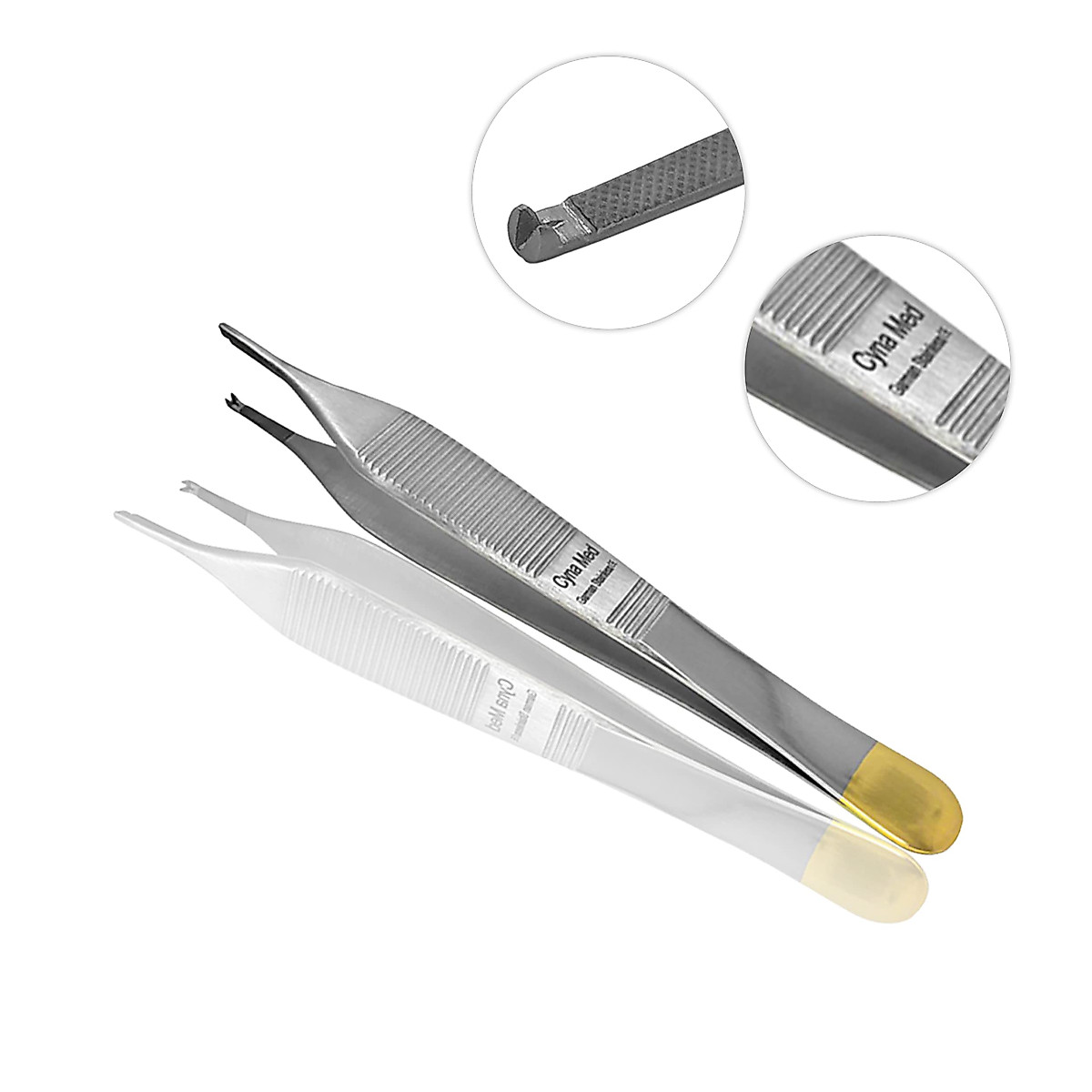 Cynamed T/C Adson Plastic Surgery Forceps 4.75" Straight Fine Point with Tungsten Carbide Inserts Surgical Veterinary Instruments with Gold Handle (1X2 Teeth, Adson Tissue Forceps, TC)