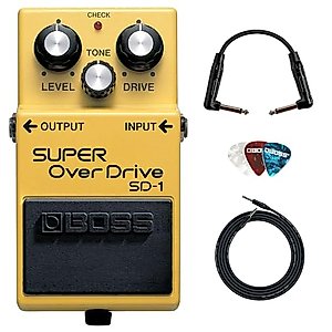 Boss SD-1 Super OverDrive Bundle with 10ft Instrument Cable, Patch Cable, and Picks