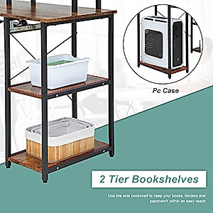 Computer Desk with Storage Shelves and Keyboard Tray, Hutch Shelf Monitor Stand, 47 Inch Studying Writing Desk, Working Study Table for Home Office, Rustic Brown