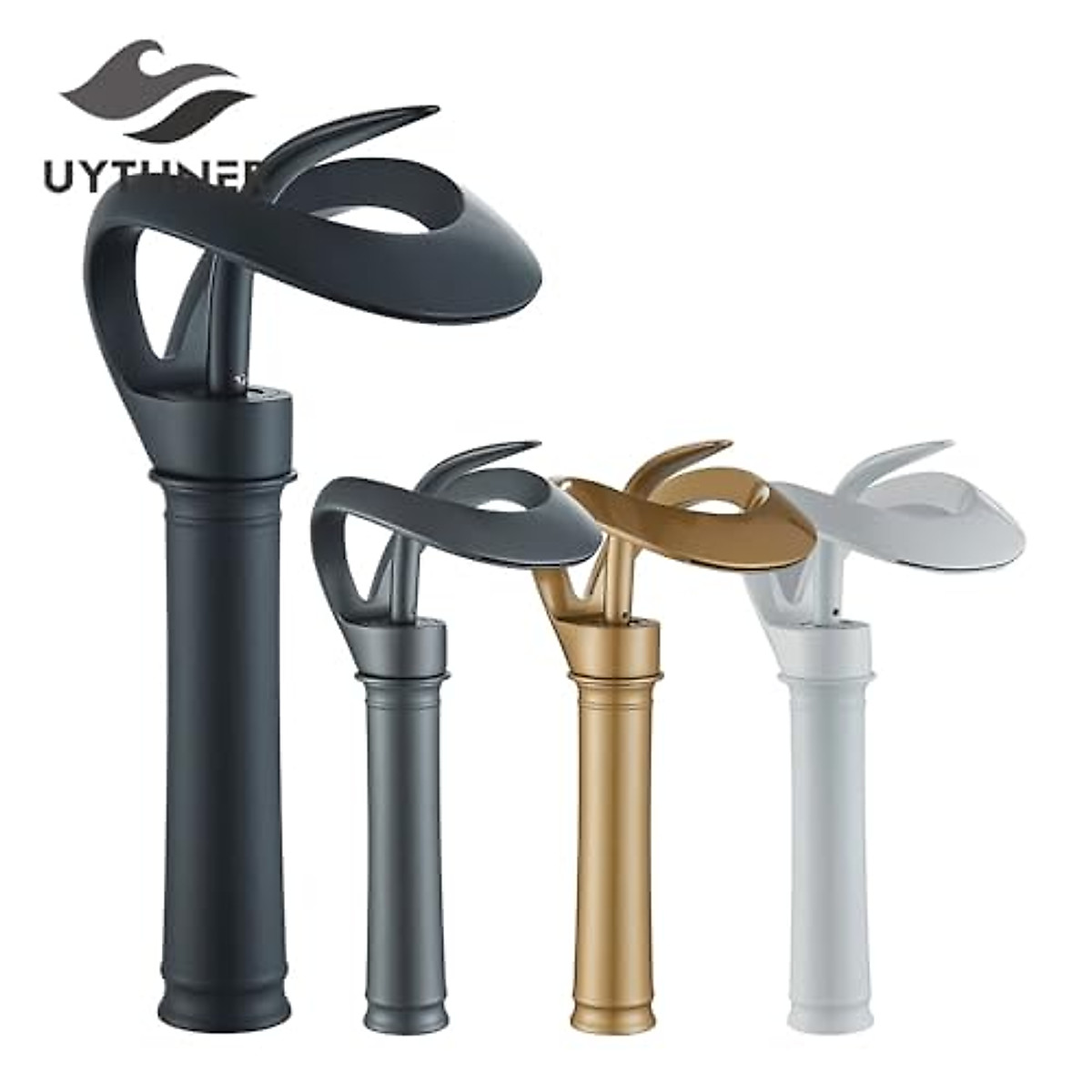 Uythner Waterfall Basin Faucet Single Handle Deck Mounted Basin Tap Brass Bath Hot Cold Water Mixer Vanity Tap(Gold Short)