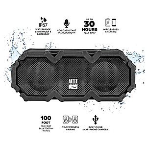 Altec Lansing LifeJacket Jolt - Waterproof Bluetooth Speaker, Durable & Portable Speaker with Qi Wireless Charging and Voice Assistant, Black