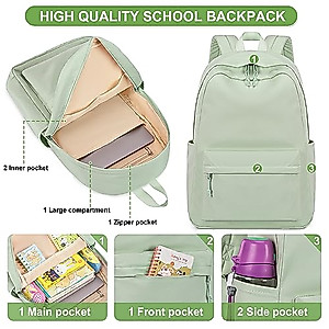 School Backpack for Teen Girls Bookbags Elementary High School Corduroy Laptop Bags Women Travel Daypacks (Solid Green)