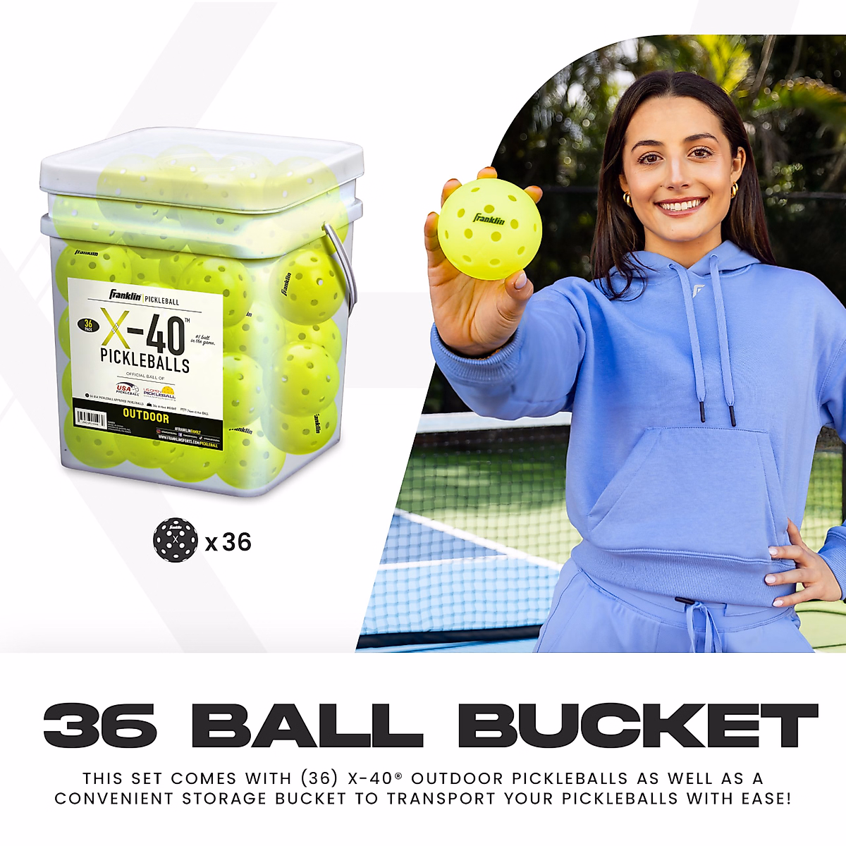 Franklin Sports X-40 Yellow Outdoor Pickleballs - USAPA Regulation Size - 36 Pack Bulk Set