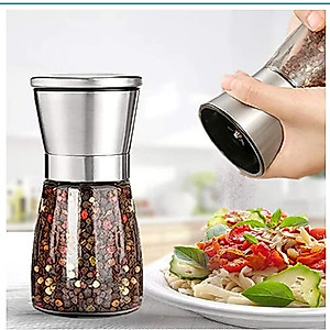 Ebaco Professional Pepper Grinder - with Germany Hardened Carbon Steel Mechanism Rotor, Refillable Pepper Mill 6OZ Glass Adjust Coarseness (1PCS-Sliver-304）