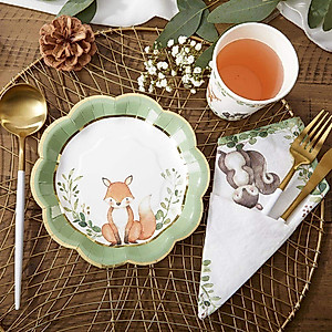 Kate Aspen 62 Piece Woodland Baby Shower Tableware Party Kit - 7 inch (16x) & 9 inch (16x) Heavy Duty Disposable Plates, Durable Paper Napkins (30x)