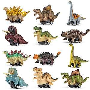 BOKABOKA 12 PCS 4.5" Pull Back Dinosaur Car Vehicle Toys for 2 3 4 5 6 Year Old Kids Children Toddlers Boy Girls Christmas Birthday Gifts