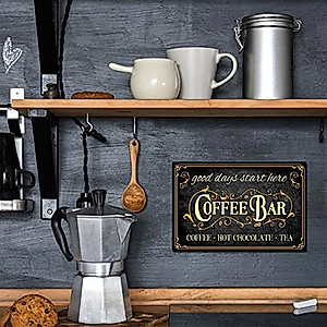 Coffee Bar Sign Hot Chocolate and Tea Vintage Metal Plaque Signs for Kitchen Cafe Pub Home Coffee Station Decor 8 x 12 inch