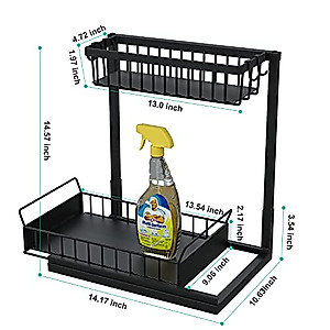 JUJEKWK Bathroom Organizer Under SInk 2 Pack, 2 Tier Under Sink Organizers and Storage, Drawer Organizer, L Shaped Cabinet organizer (Steel)