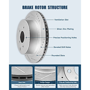 ECCPP 5-Lugs Vented-Silver Brake Rotors Ceramic Brake Pads - For Infiniti FX35 FX37 FX45 JX35 M35h M37 M56 Q50 Q60 Q70 Q70L QX60 QX70, for Nissan Murano Pathfinder Quest