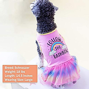 KYEESE Dog Dress Sunflower Dogs Sundress Tulle with Ruffle Sleeves Dog Apparel (Medium (Pack of 1), Rainbow(A))