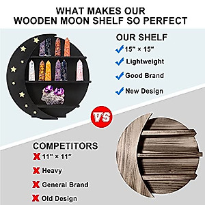 RNOONY Crescent Moon Shelf for Crystals| X Large - Boho Shelves Essential Oil Shelf, Wooden Moon Shelf, Crystal Display Shelf, Moon Decor, Wiccan Decor, (Black)
