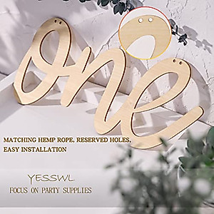 YESSWL One Wooden Sign Banner - Wooden Cutout One Logo Letters Banner for 1st Birthday Party, Wall Decor Table Display Baby Chair Banner, Photo Prop for Baby Shower Party Decorations.
