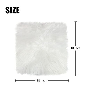 OKAYDA Faux Fur Sheepskin Chair Cover Square Seat Cushion Pad Super Soft Area Rugs for Living Bedroom Sofa (18 * 18in, White)