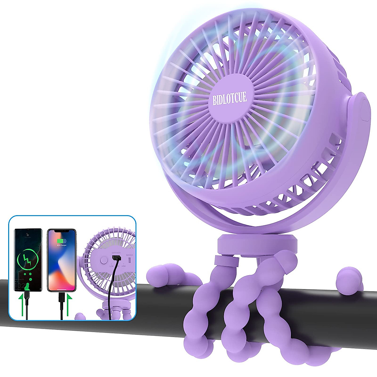 BIDLOTCUE Stroller Fan, Used As Power Bank, 42Hrs 8000mAh Rechargeable Battery Operated Fan, Small Clip On Fans For Baby Stroller, Car Seat, Bed, Golf Cart, Beach, Peloton Bike, Portable Fan
