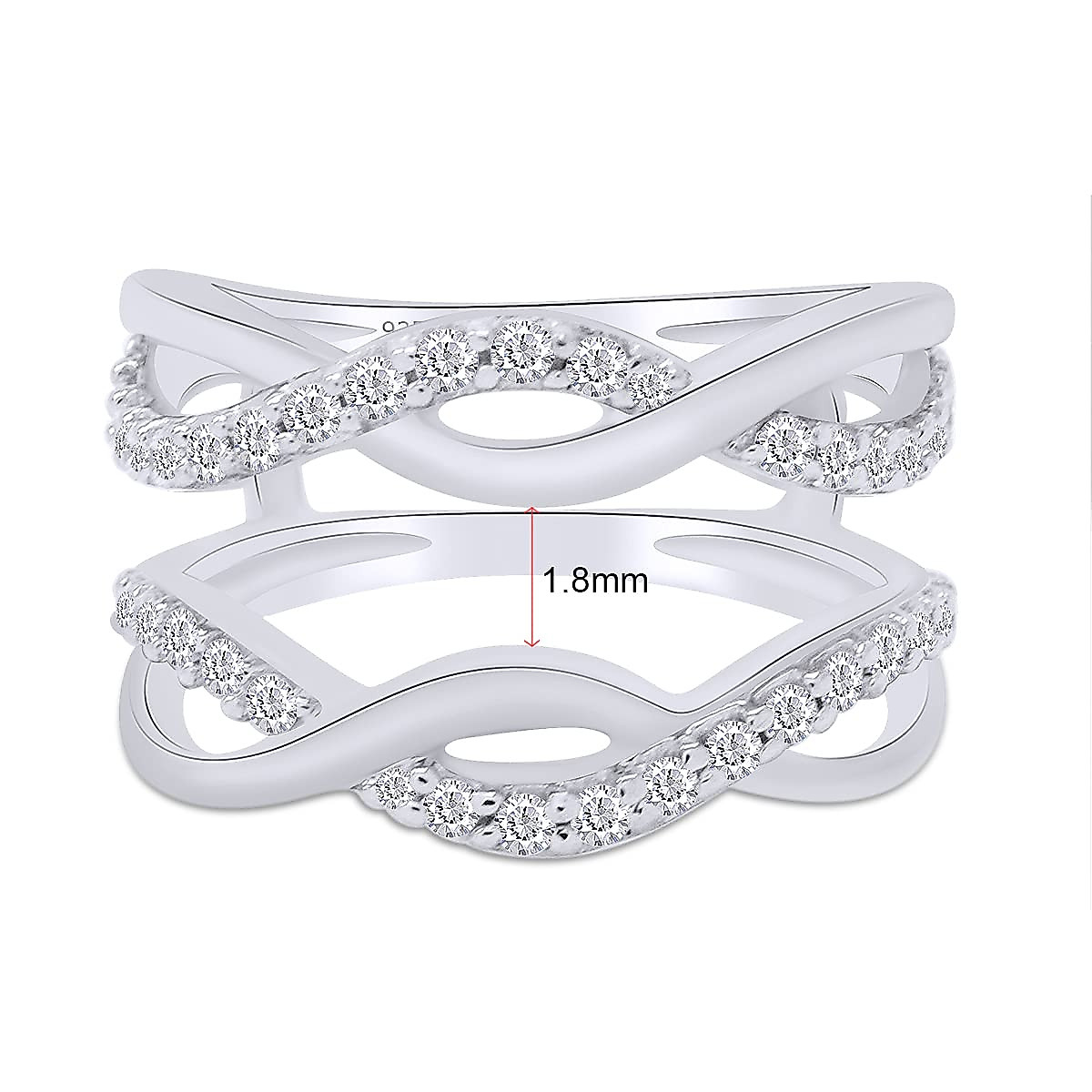 AFFY 1.00 Ct Criss Cross Infinity Ring Guard Enhancer in 14K Gold Over Sterling Silver with Cubic Zirconia (White Gold Plated Silver, 7.5)