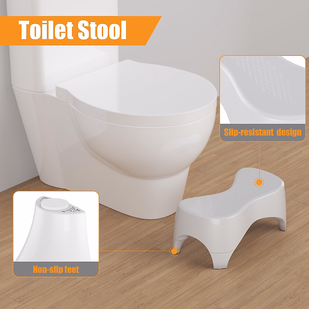 Toilet Stool, Toilet Step Stool, Potty Stool for Adults and Kids, Poop Stool for Bathroom, Non-Slip Simple Design White
