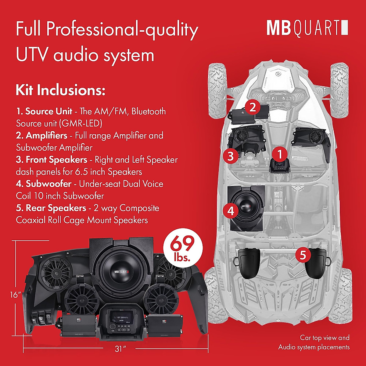 MB Quart MBQX-STG5-1 Can-Am Maverick X3 Premium Audio System | 4X 6.5 Speakers, 10" Sub, Bluetooth Radio, Dual 400W Amps | 2017+ Models