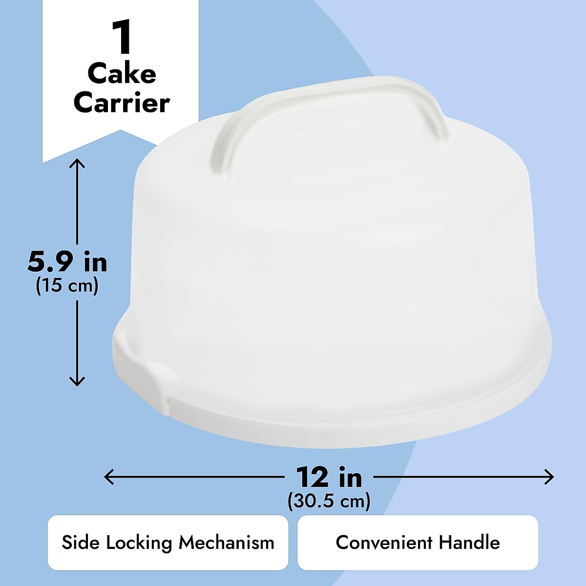 Juvale Round Cake Carrier with Lid and Handle, Dessert Container for Pie, Cupcakes (12 x 5.9 In)