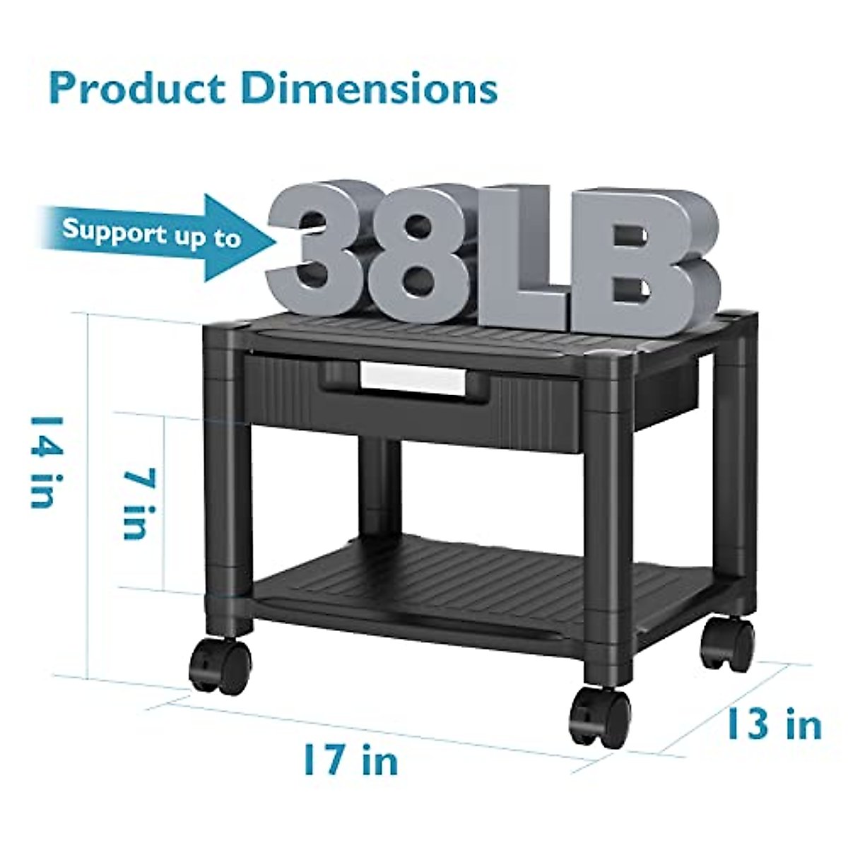MaxGear Printer Stand, Under Desk Printer Stand with File Storage and Cable Management, Height Adjustable Printer Cart, 2 Tier Computer Printer Desk Stand with 4 Wheels, 3D Printer Table for Office