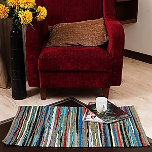 HOMEMONDE Multi 20x32 Inch Chindi Rugs Entryways Small Doormats Carpet Rustic Farmhouse Eco-Friendly Bohemian Area Rug