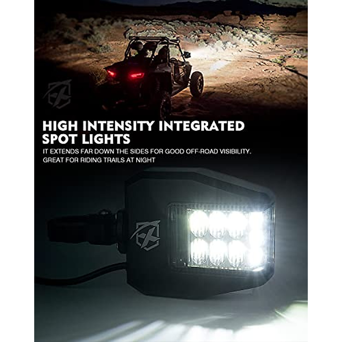 Xprite Aluminium UTV Side Rear View Mirrors fit 1.6"-2" Roll Cage Bar, LED Spot Light Blue Anti-Glare Lens for Polaris Pioneer RZR XP Can am Maverick X3 Kawasaki Teryx Mule, Yamaha Rhino Wolverine SXS